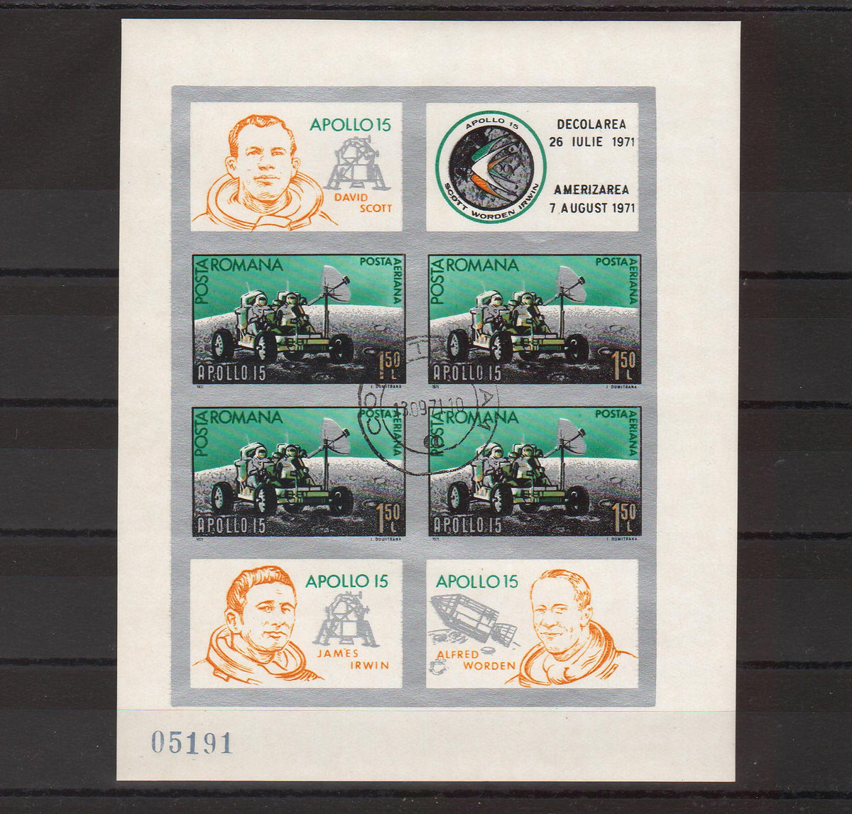 Timbre Romania 1971 Apollo 15 colita nedantelata stampilata la 250.00 ...