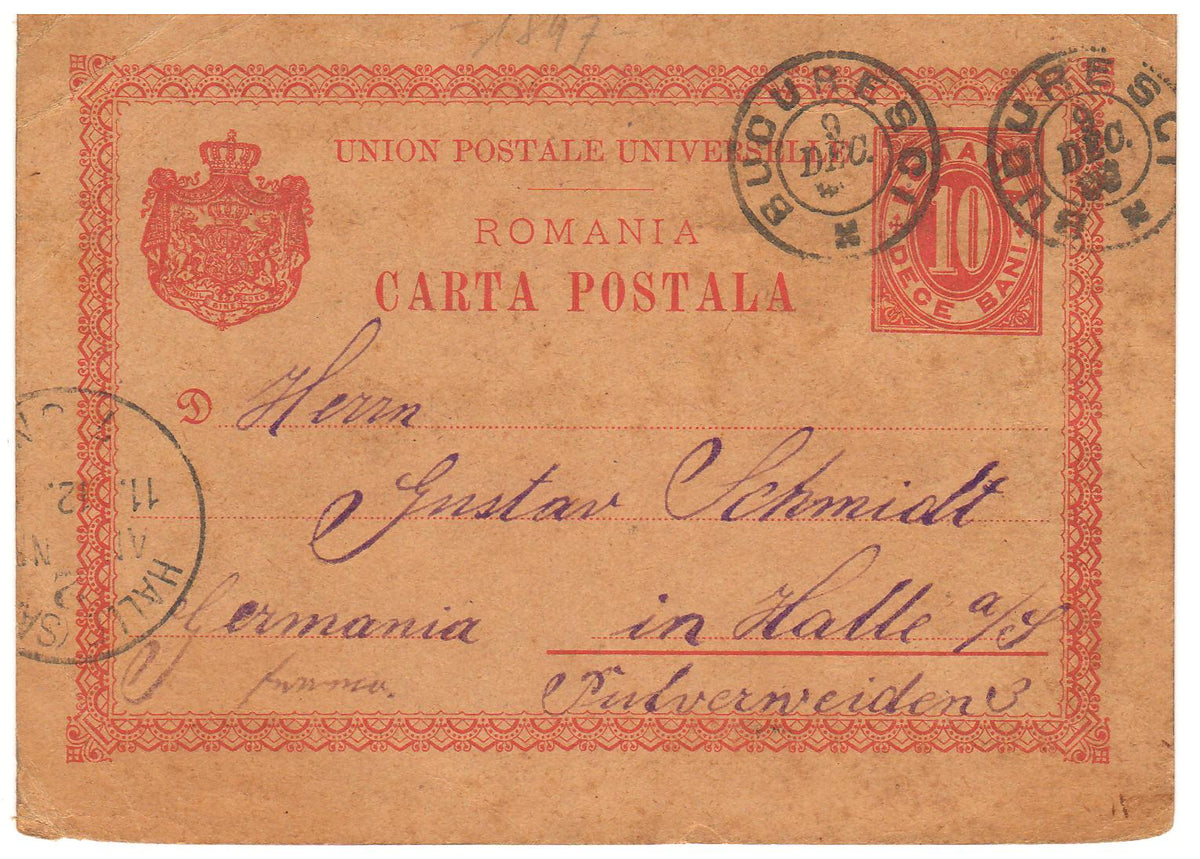 Timbre Romania 1897 Carte postala circulata Bucuresti - Halle (TIP B) la 25.00 lei RON in Stamps ...