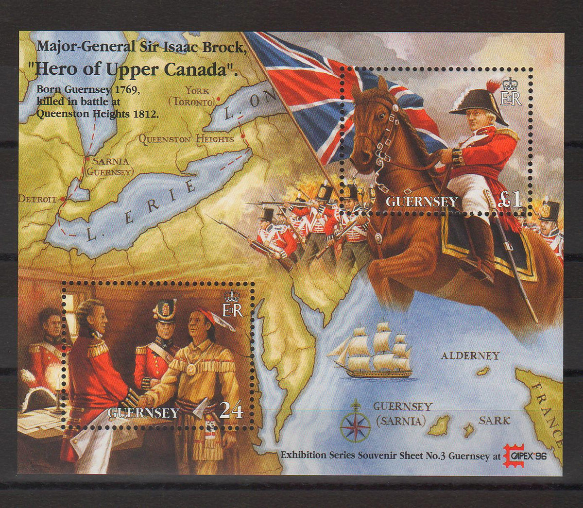 Timbre Guernsey 1996 Sir Issac Brock, British Commander in Upper Canada ...